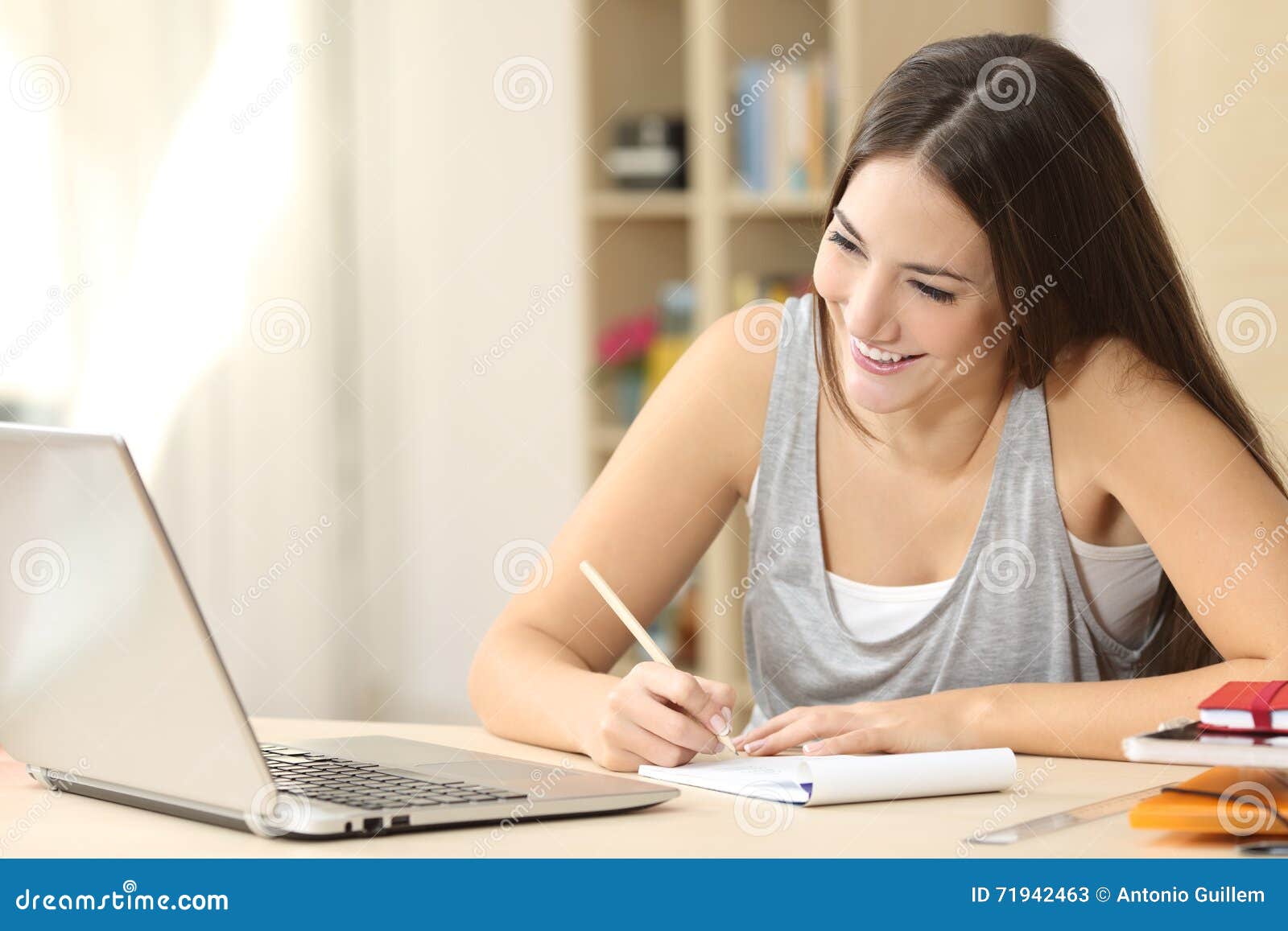 Student Learning and Taking Notes Stock Image - Image of laptop ...