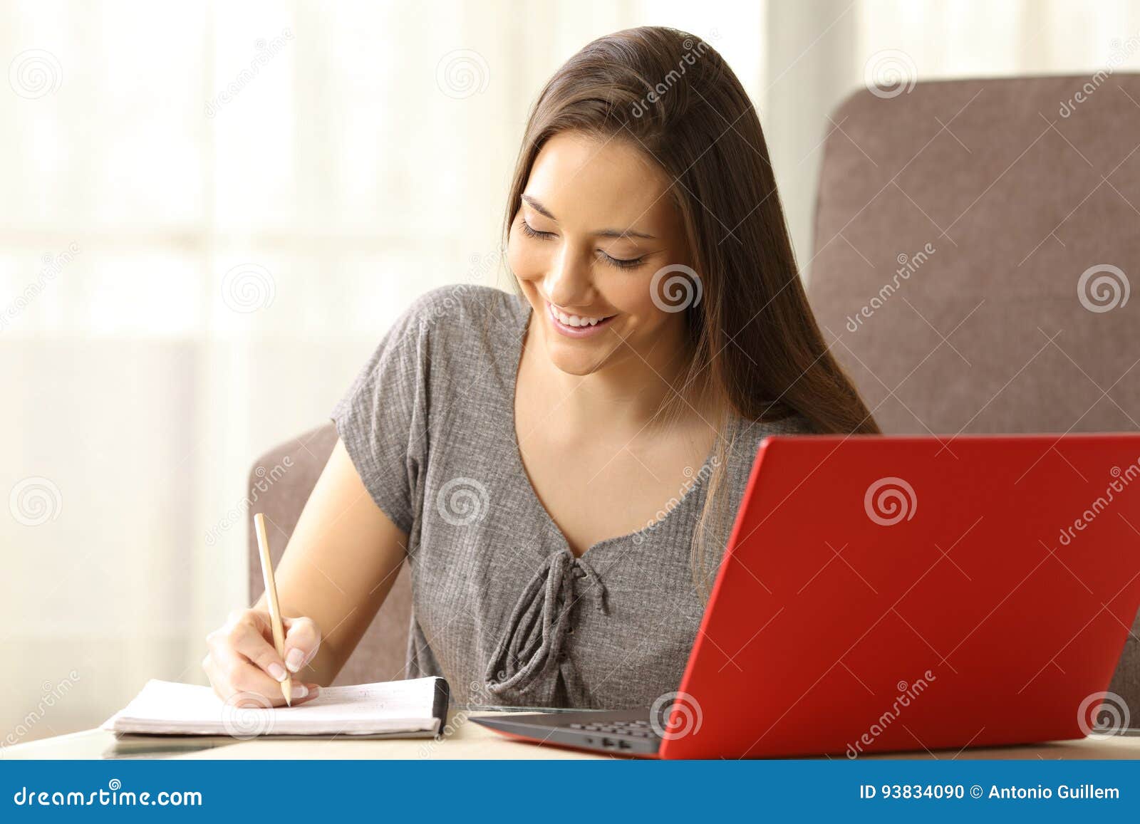 Student Learning and Taking Notes on Line Stock Photo - Image of ...