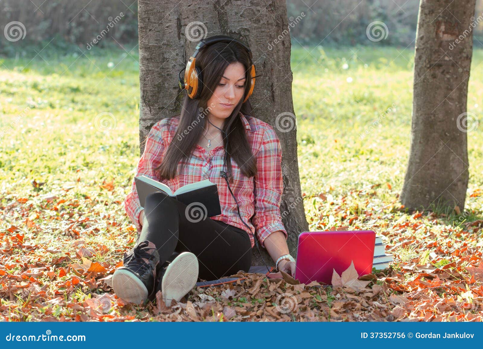 Student learns outdoors stock photo. Image of internet - 37352756