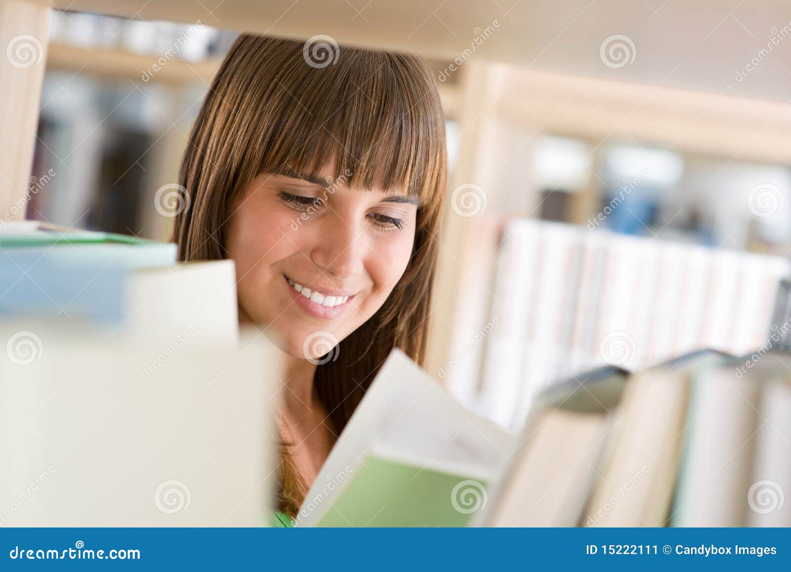 Student in Library - Cheerful Woman Read Book Stock Image - Image of ...