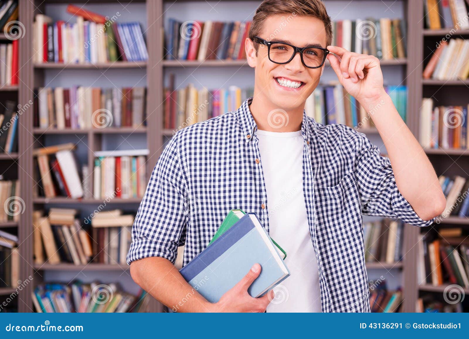 Student in library. stock image. Image of high, eyewear - 43136291