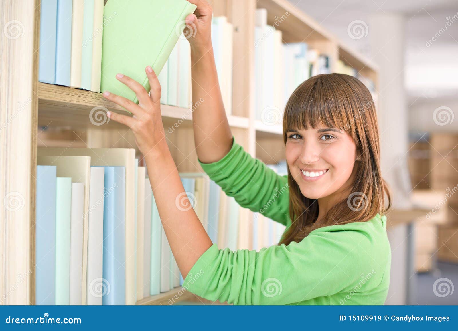Student in Library - Happy Woman Choose Book Stock Image - Image of ...