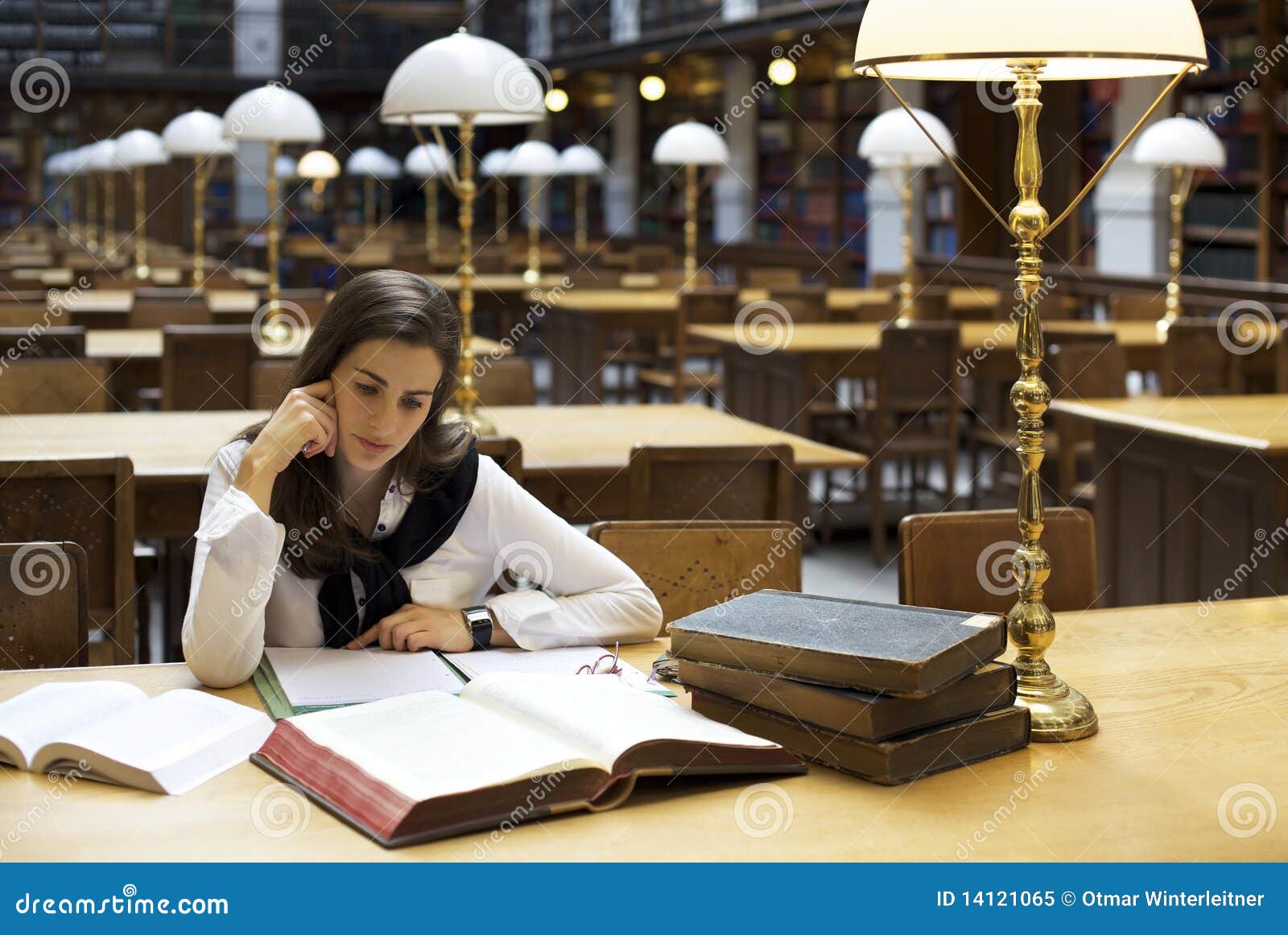 Student in library reading stock image. Image of hall - 14121065