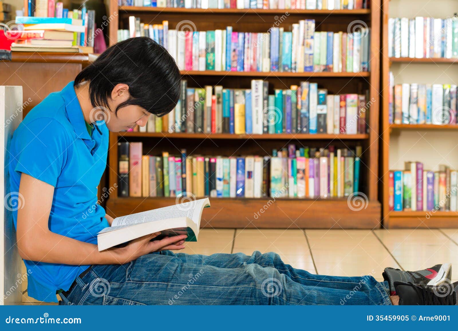Student in Library Reading Book Stock Image - Image of knowledge ...