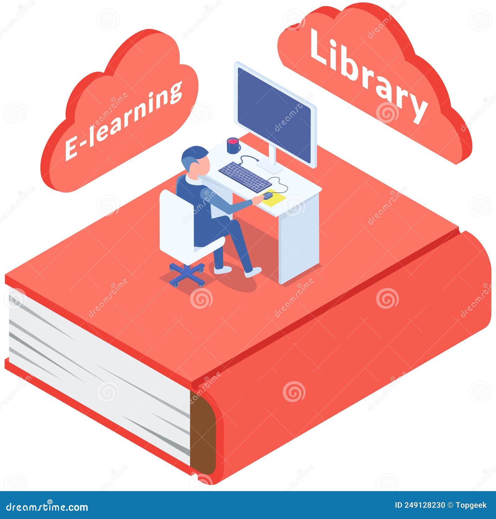 Student in Library Works with Computer. Education, Online Training ...