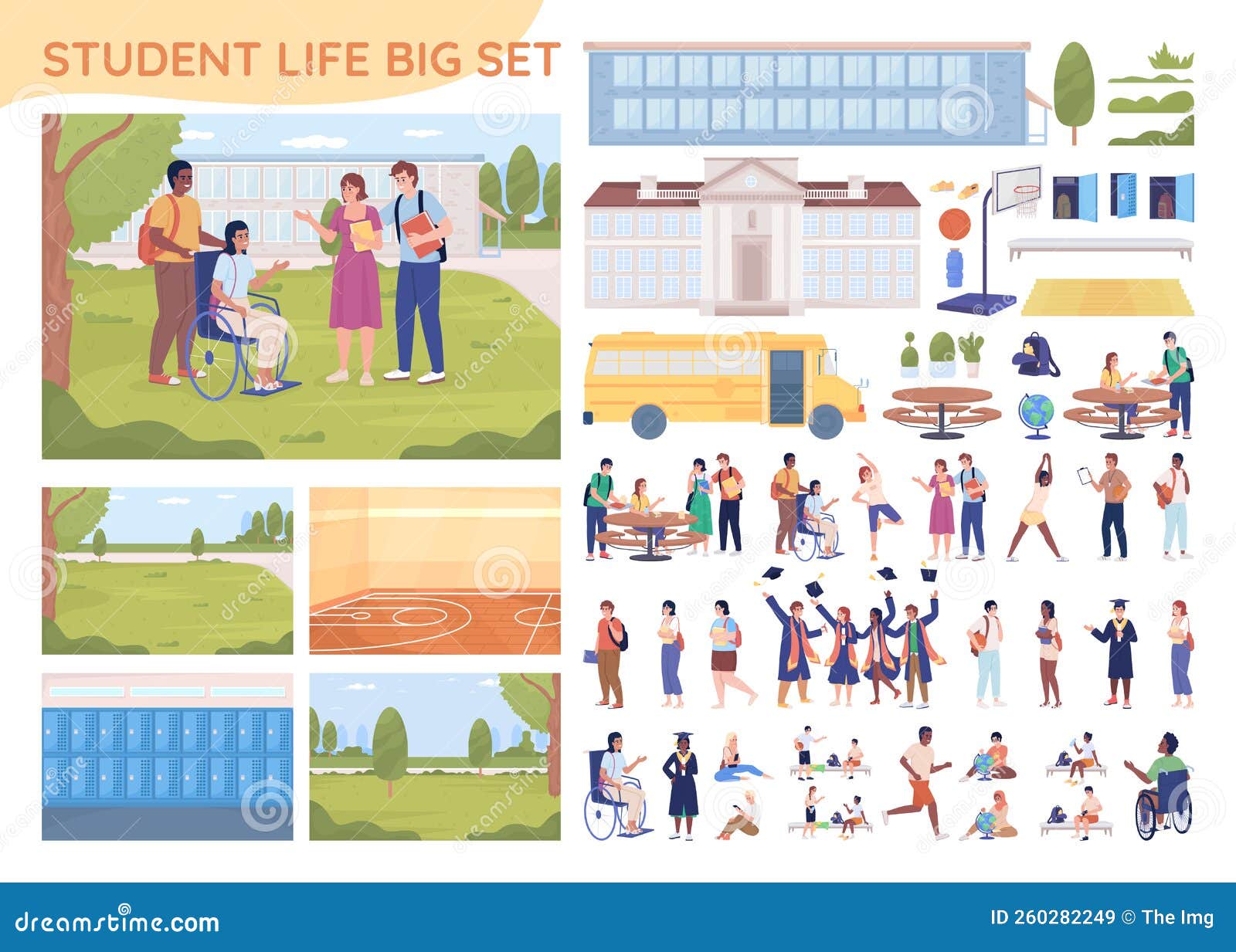 Student Life 2D Vector Isolated Illustrations Big Set Stock Vector ...