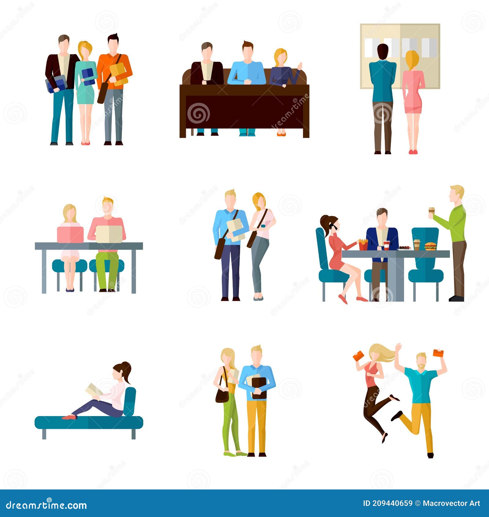 Student Life Set Vector Illustration Stock Vector - Illustration of ...