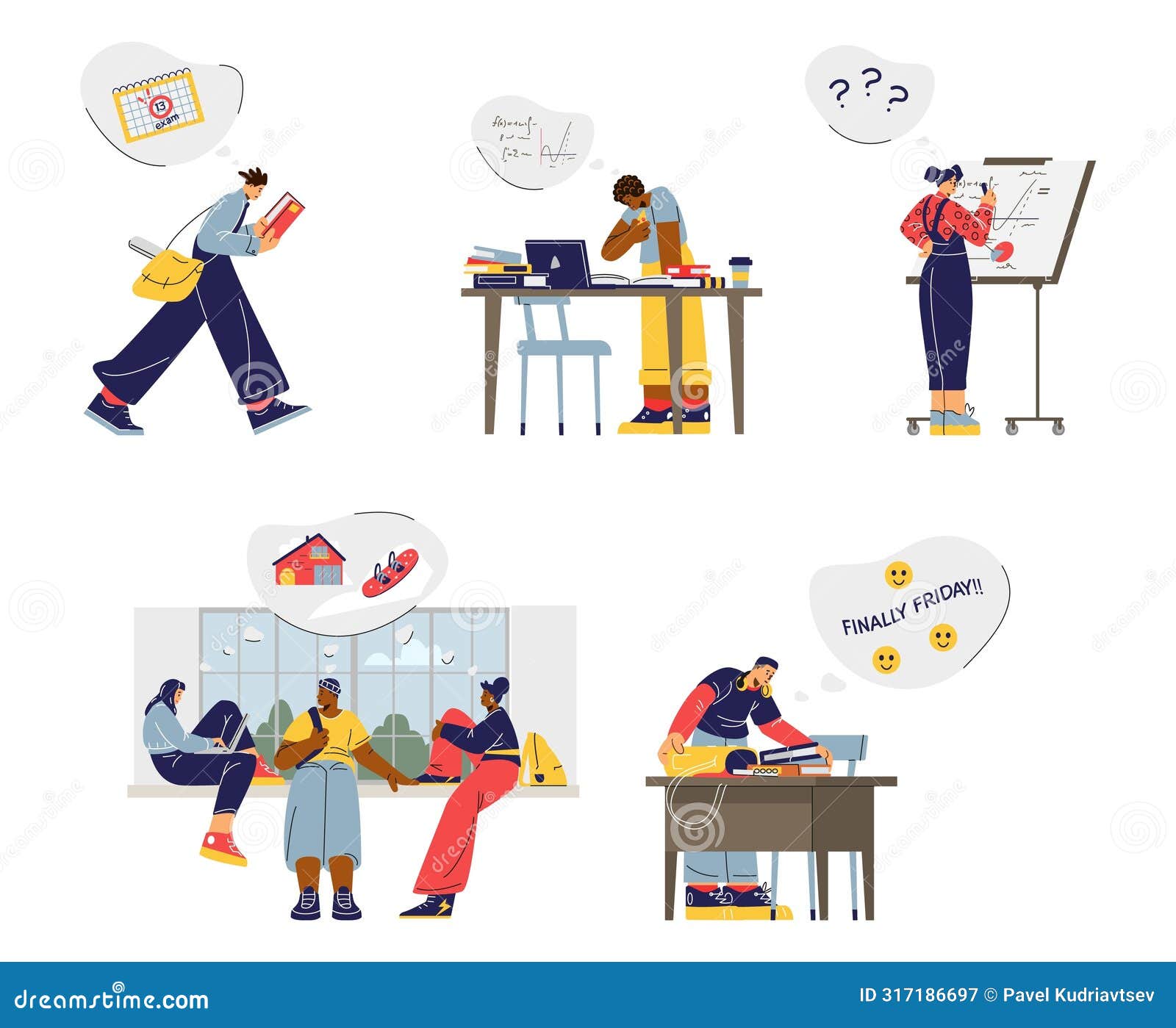 Diverse Student Activities Vector Set Stock Illustration - Illustration ...