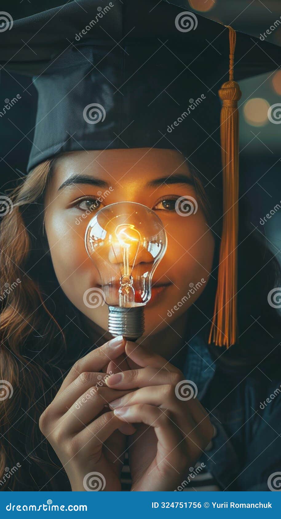 Student with Light Bulb and Graduation Cap Symbolizing E Learning and ...