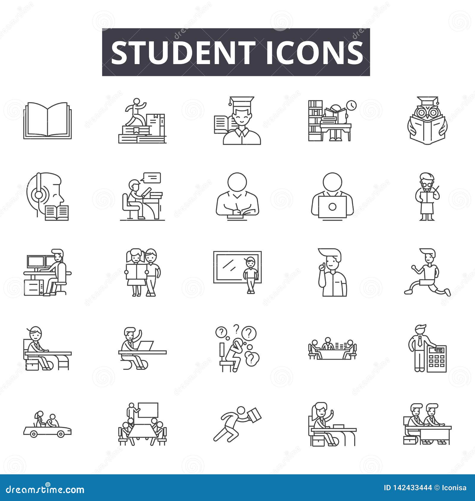 Student Line Icons for Web and Mobile Design. Editable Stroke Signs ...