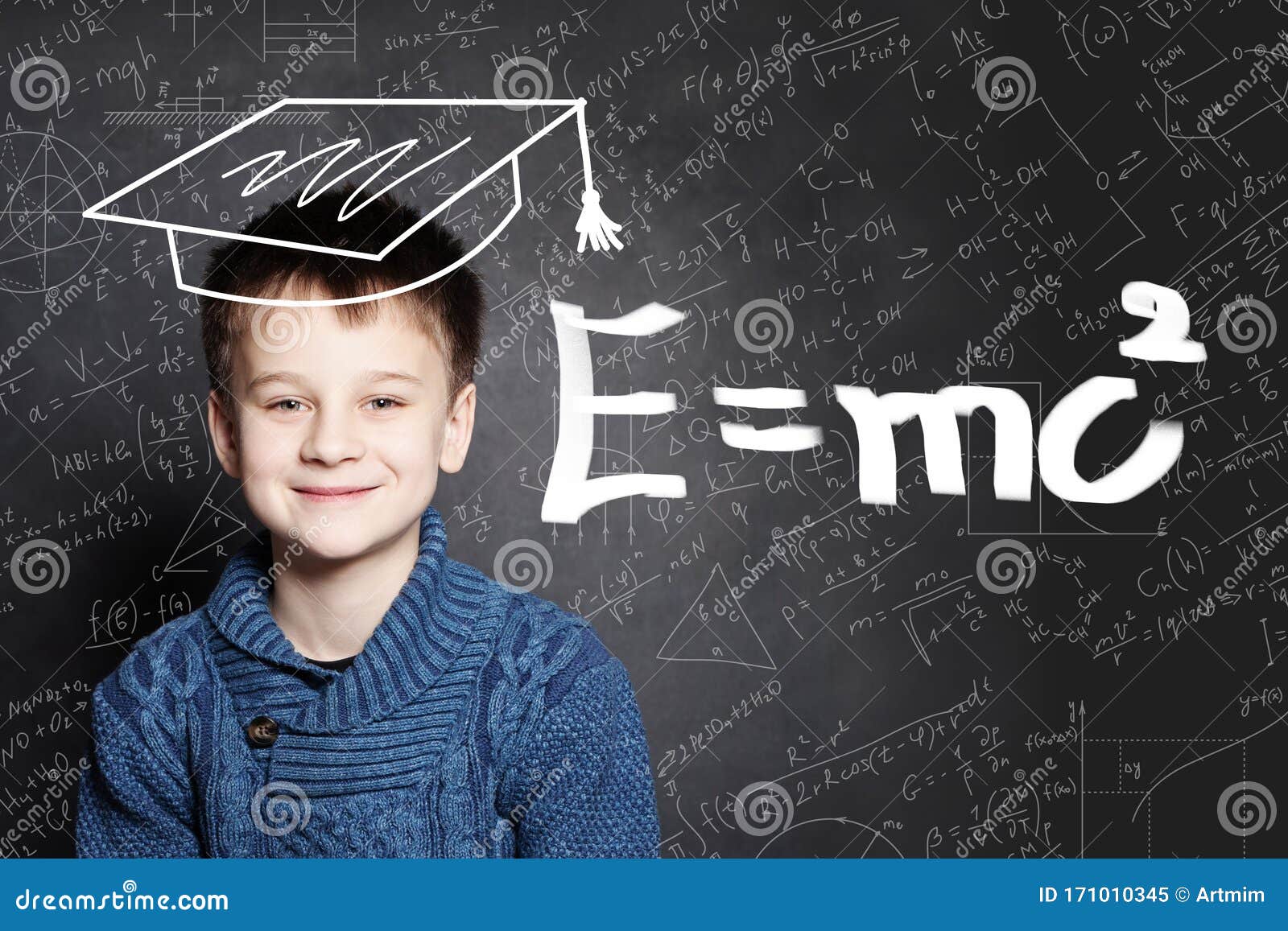 Student Little Boy and Science Background. Kid is Thinking about ...