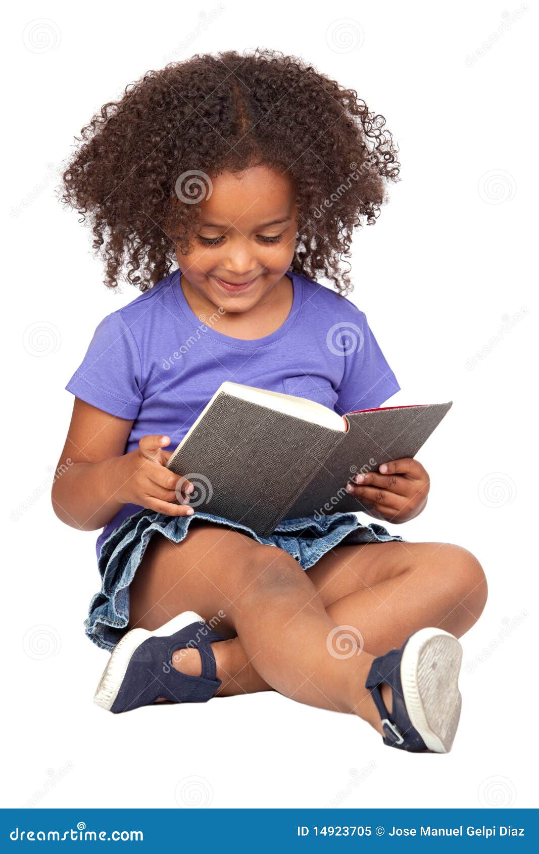 Student Little Girl Reading with a Book Stock Image - Image of happy ...