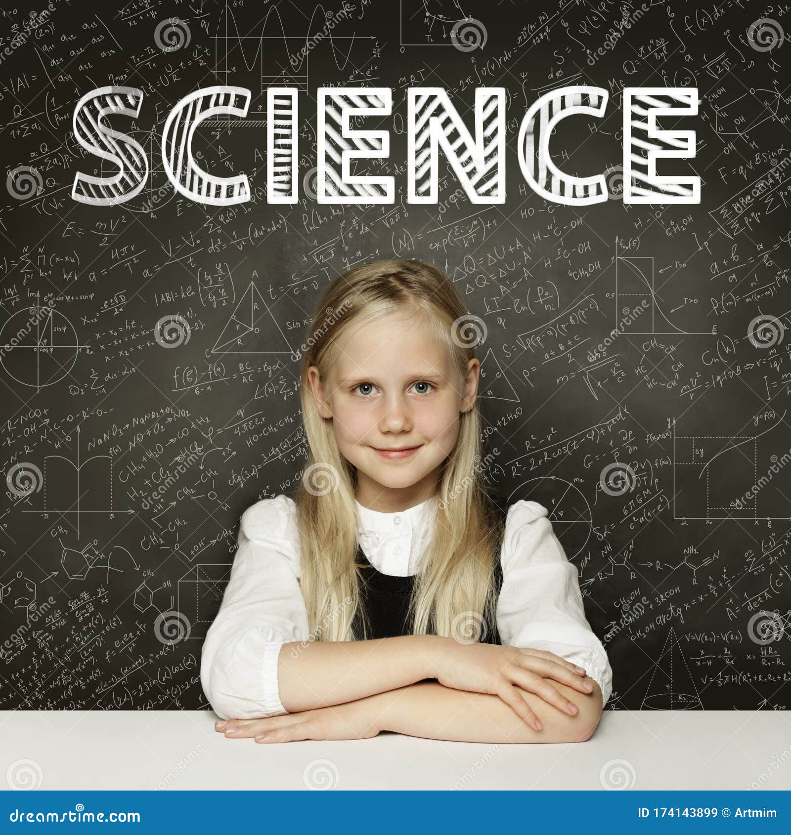 Student Little Girl and Science Background Stock Image - Image of ...