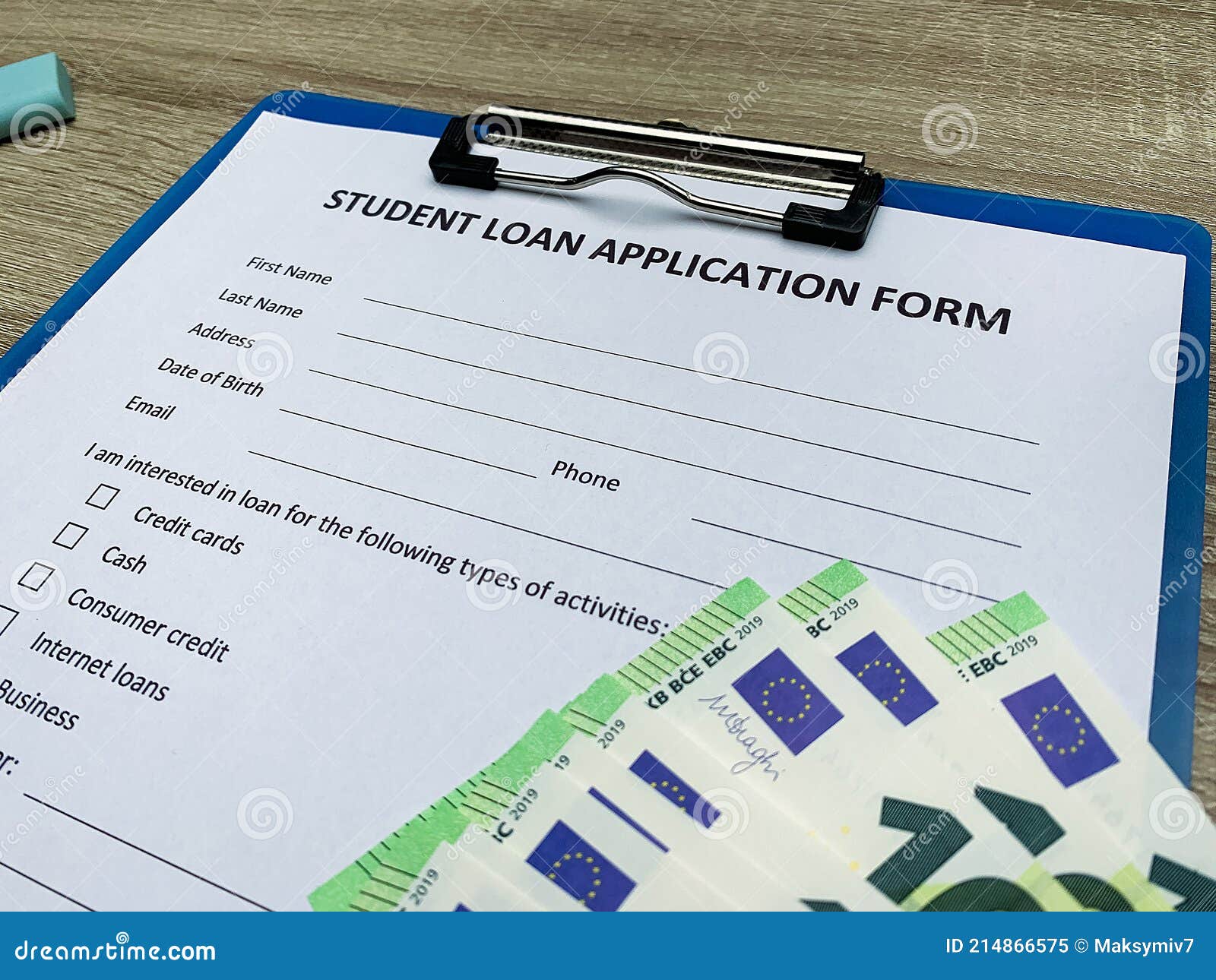 Student Loan Application Form Document on Table Stock Image - Image of ...