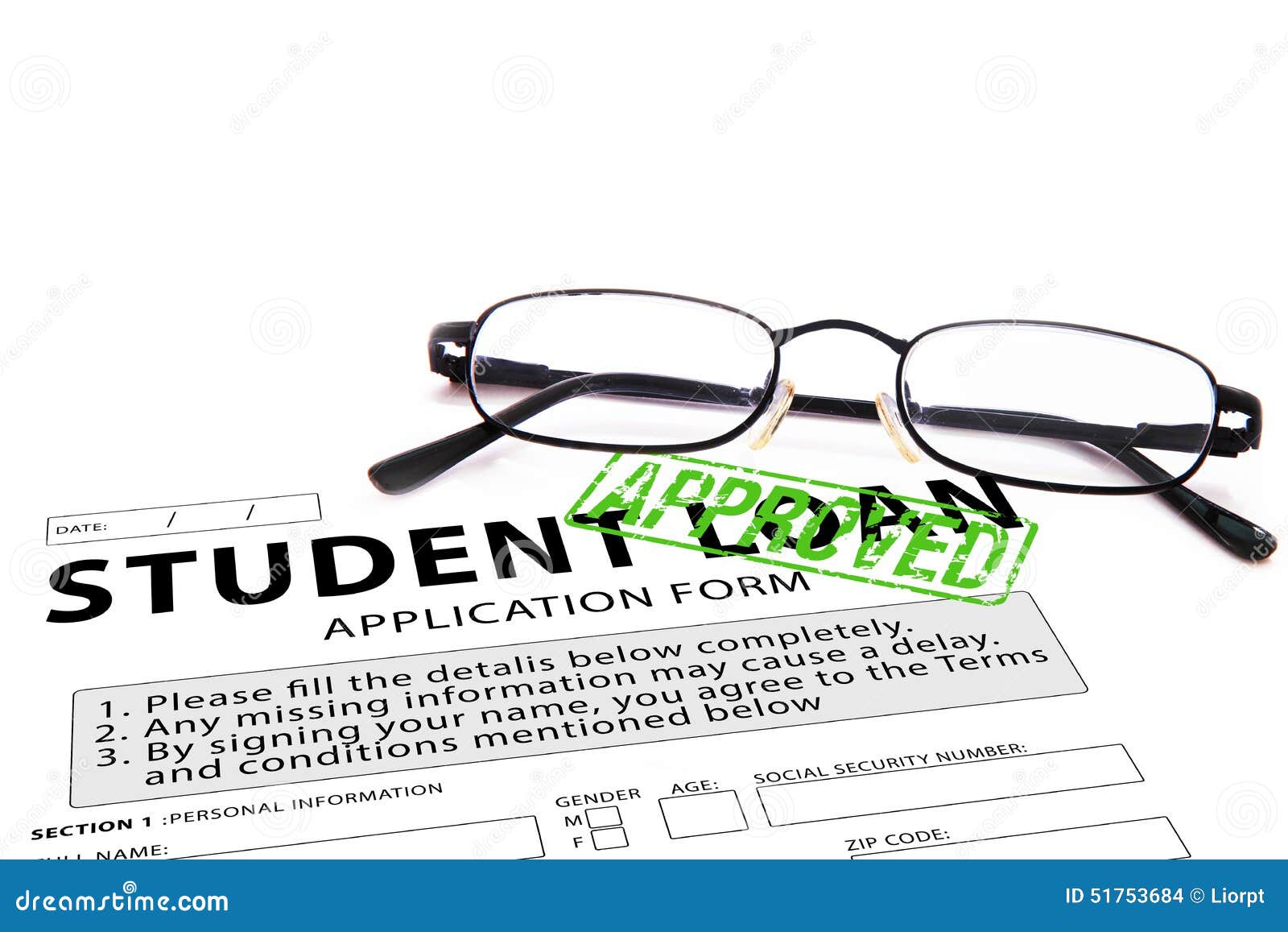 Student Loan Application Form with Green Approved Stamp Stock Photo ...