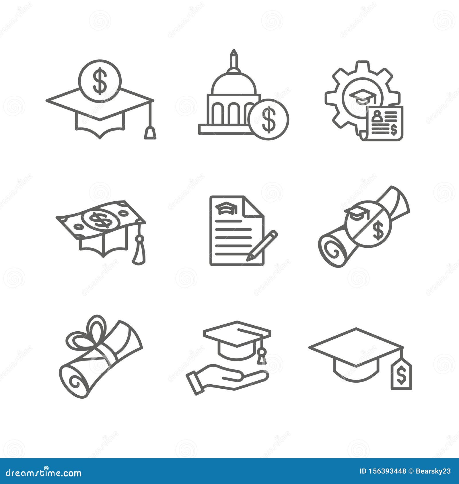 Student Loans Icon Set with Academic Scholarships & Debt Imagery Stock ...