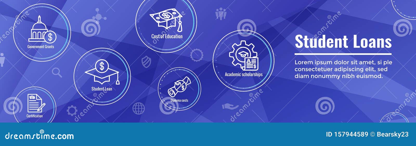 Student Loans Icon Set with Web Header Banner Stock Vector ...