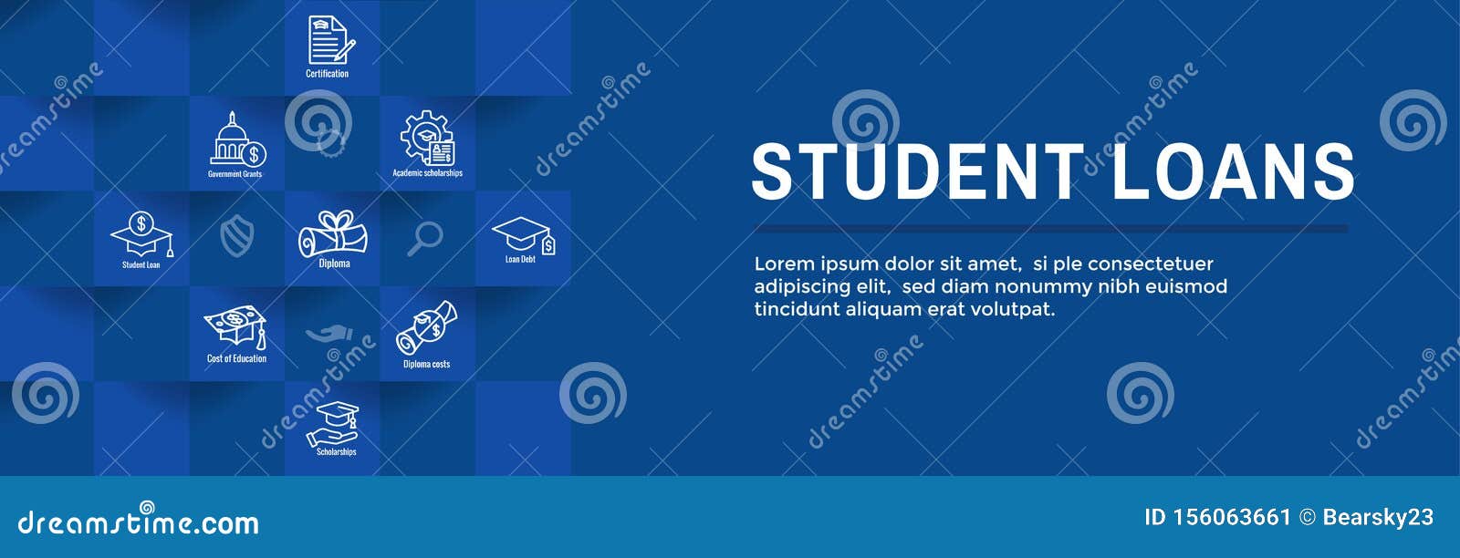Student Loans Icon Set with Web Header Banner Stock Vector ...