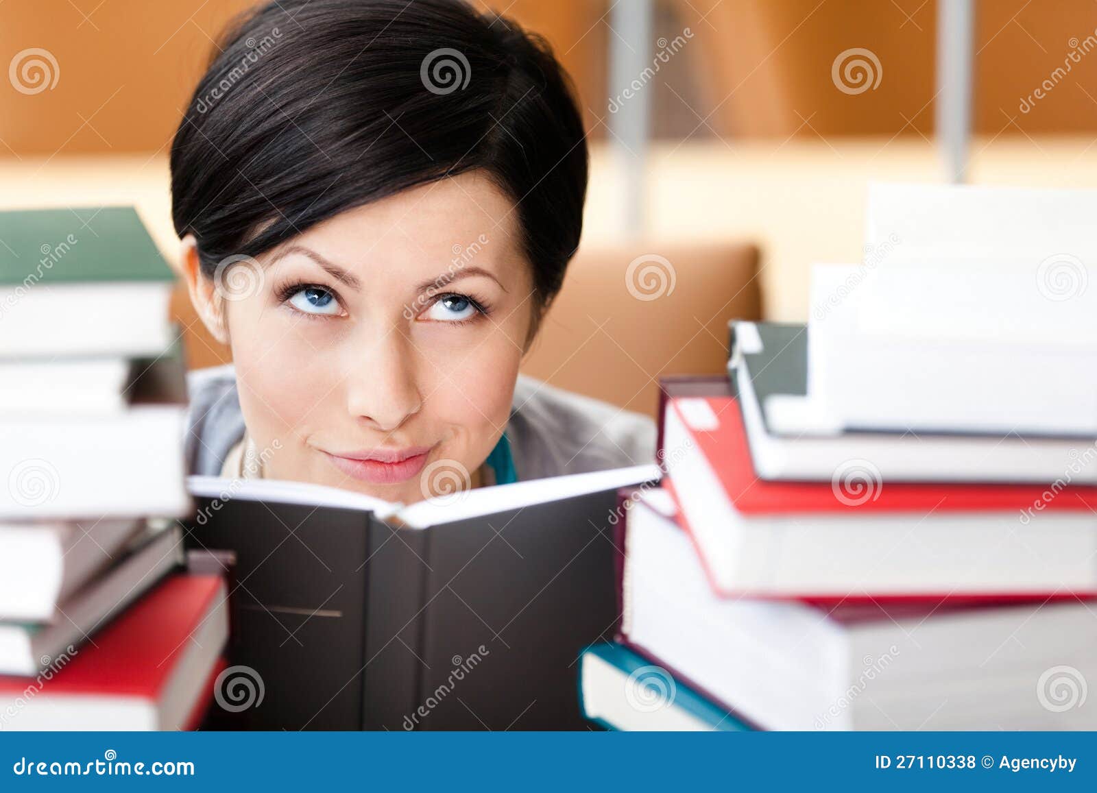 Student Looks Out Over the Book Stock Photo - Image of horizontal ...