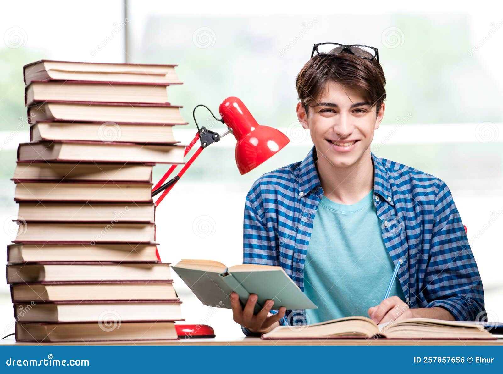 Student with Lots of Books Preparing for Exams Stock Photo - Image of ...