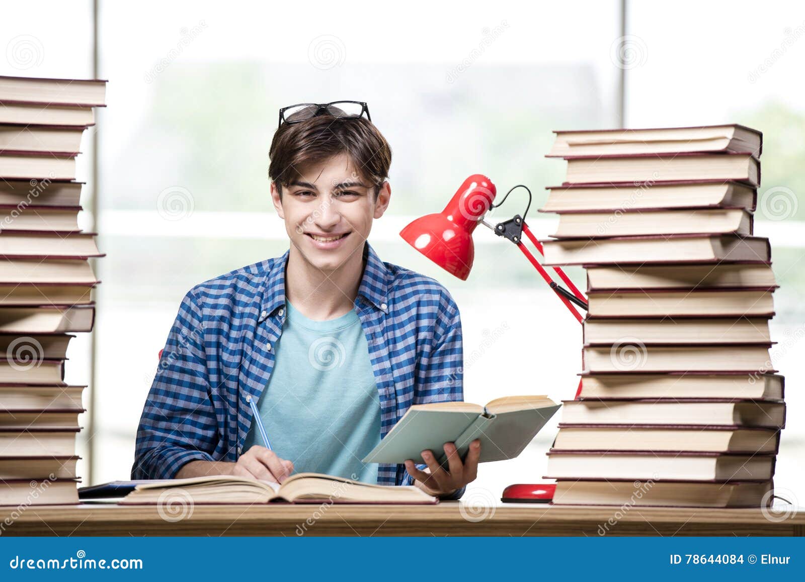 The Student with Lots of Books Preparing for Exams Stock Photo - Image ...