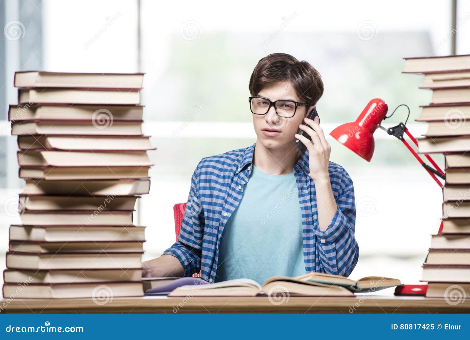 The Student with Lots of Books Preparing for Exams Stock Image - Image ...