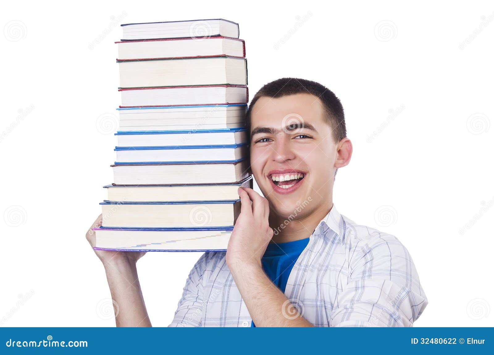 Student with lots of books stock photo. Image of male - 32480622