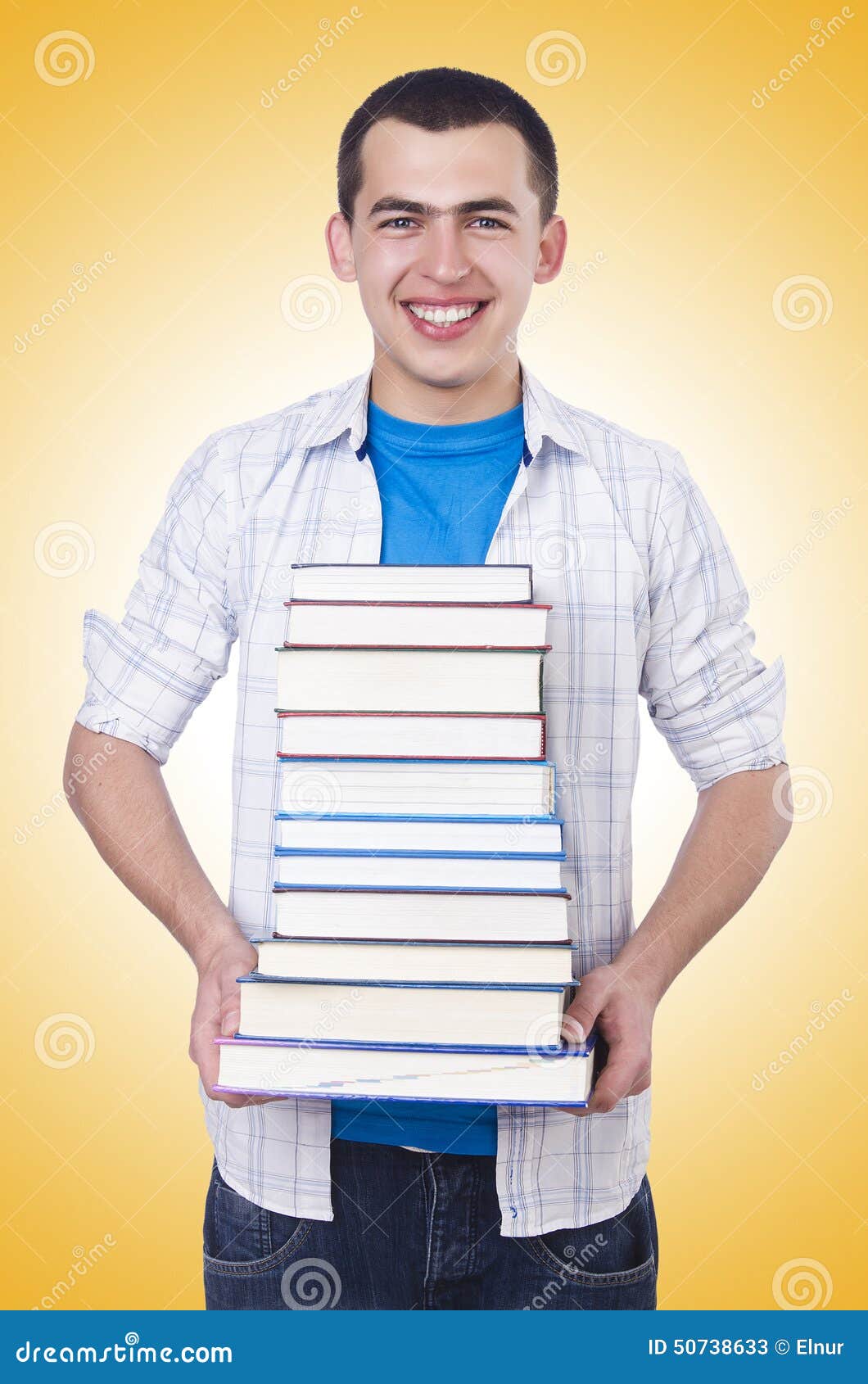 Student with lots of books stock image. Image of reading - 50738633