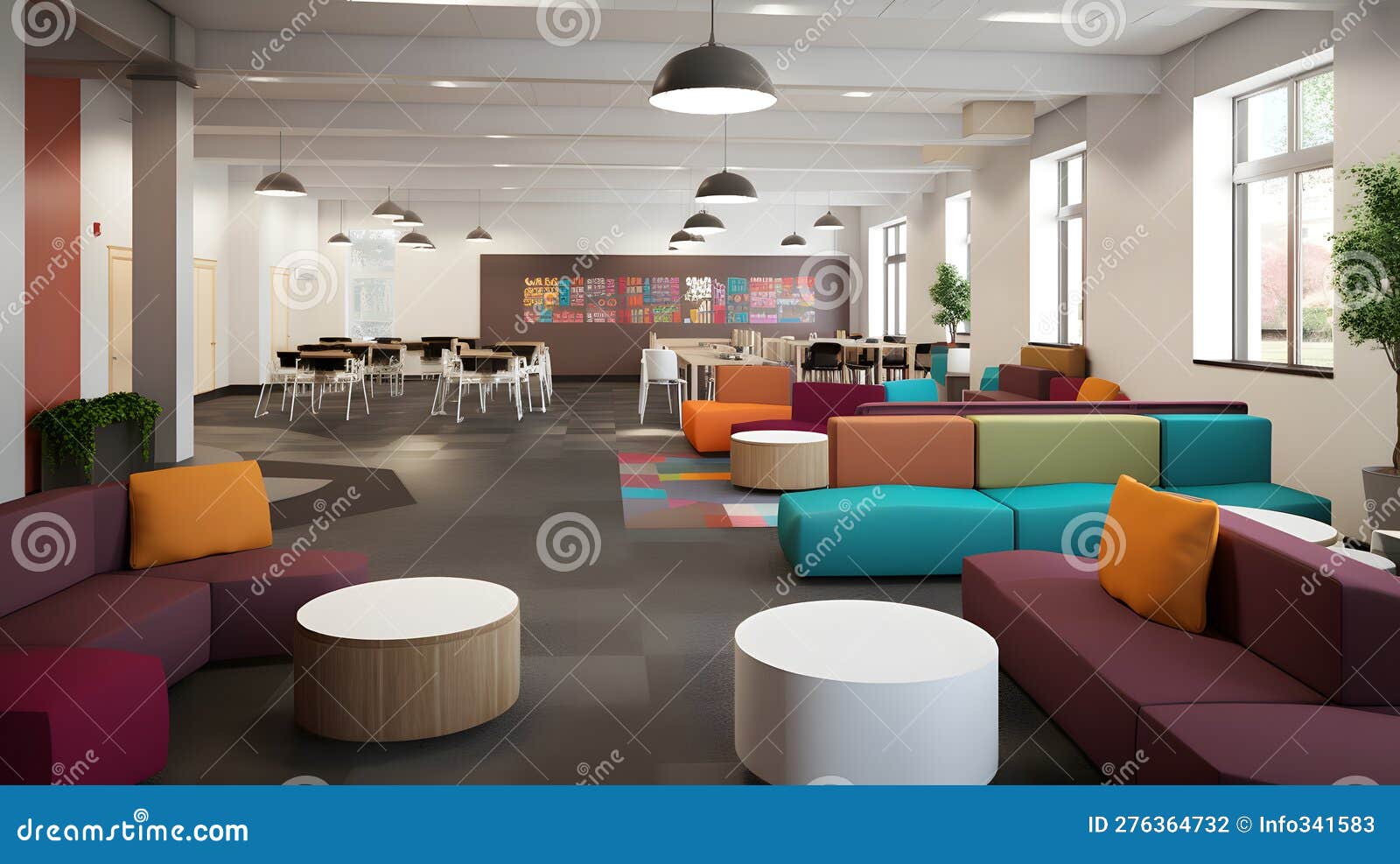 A Student Lounge with Couches and Tables but No One Sitti Created with ...