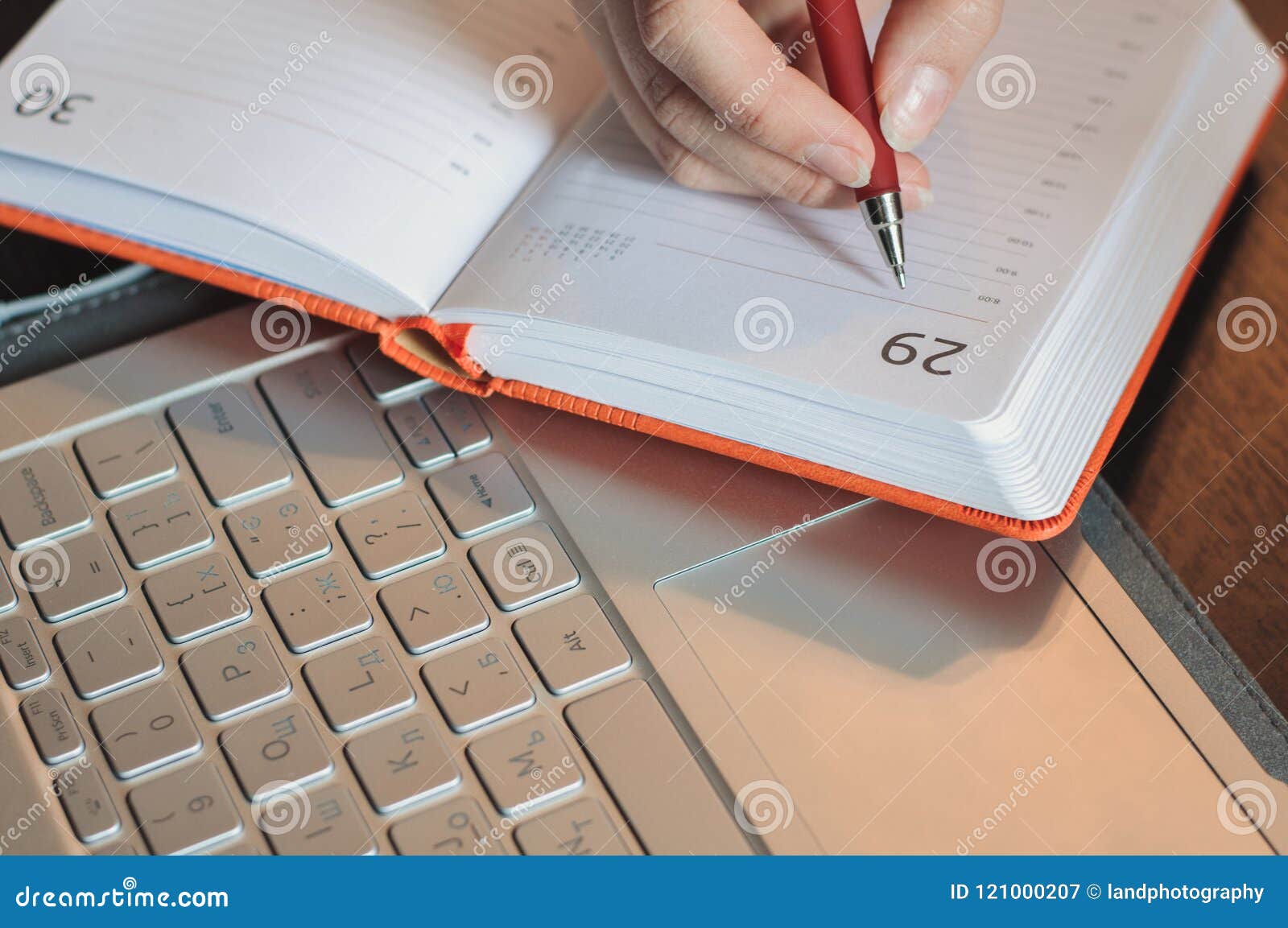 Student Making Notes on the Table with a Laptop Stock Image - Image of ...