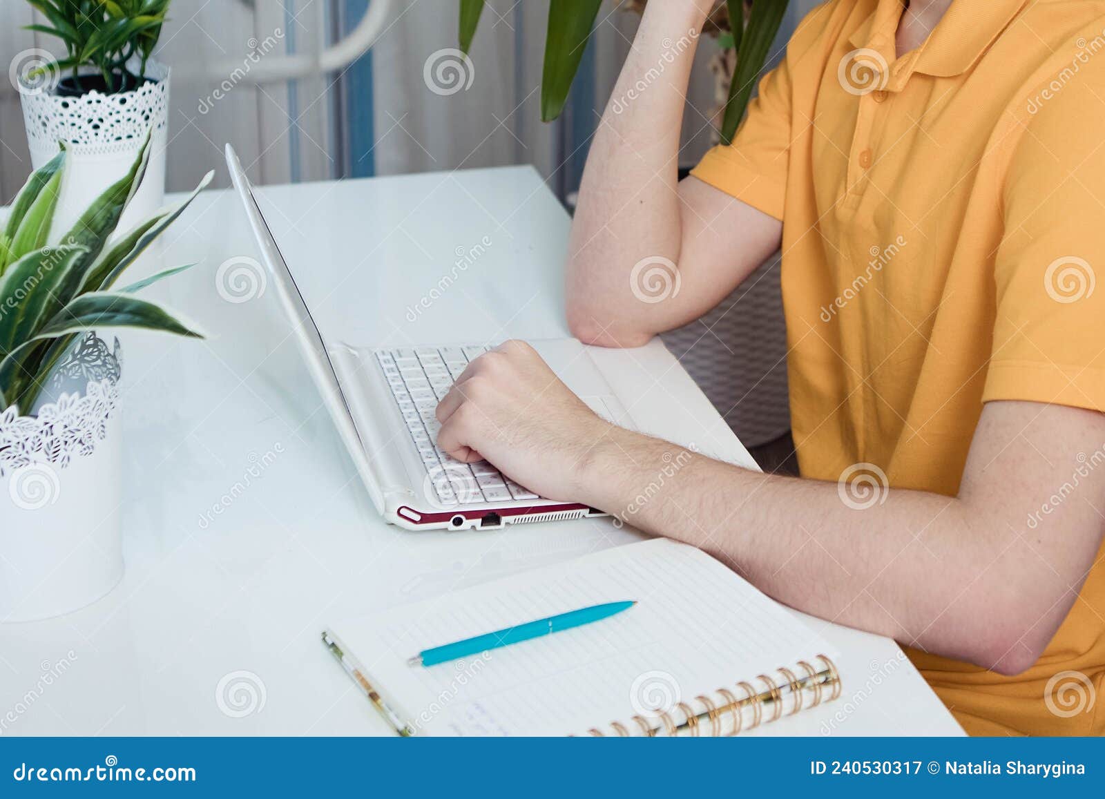 Student Man Hand Using Laptop Computer for Online Study Class at Home ...