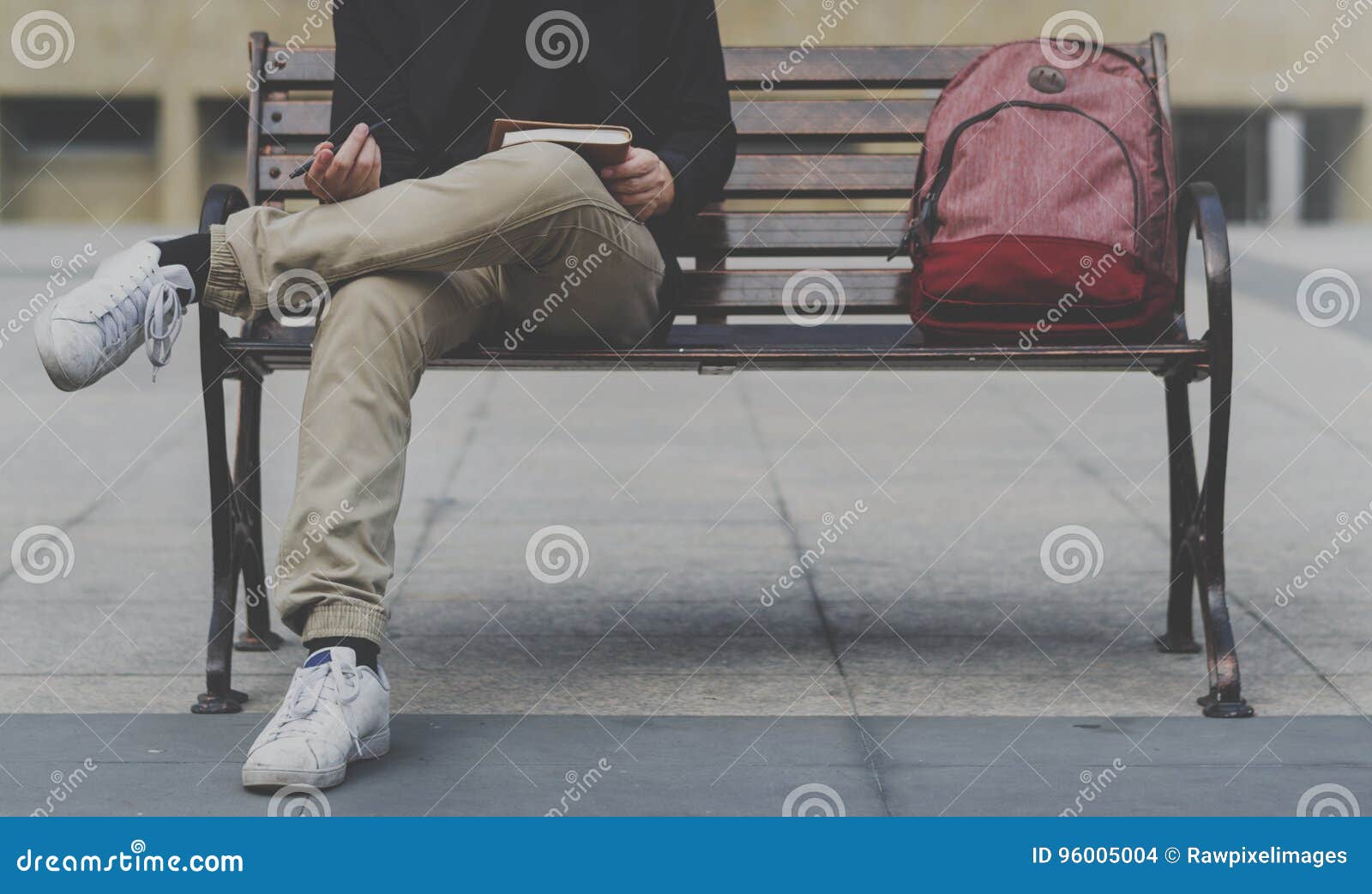 Student Man Writing Diary Chilling on Bench Stock Photo - Image of ...
