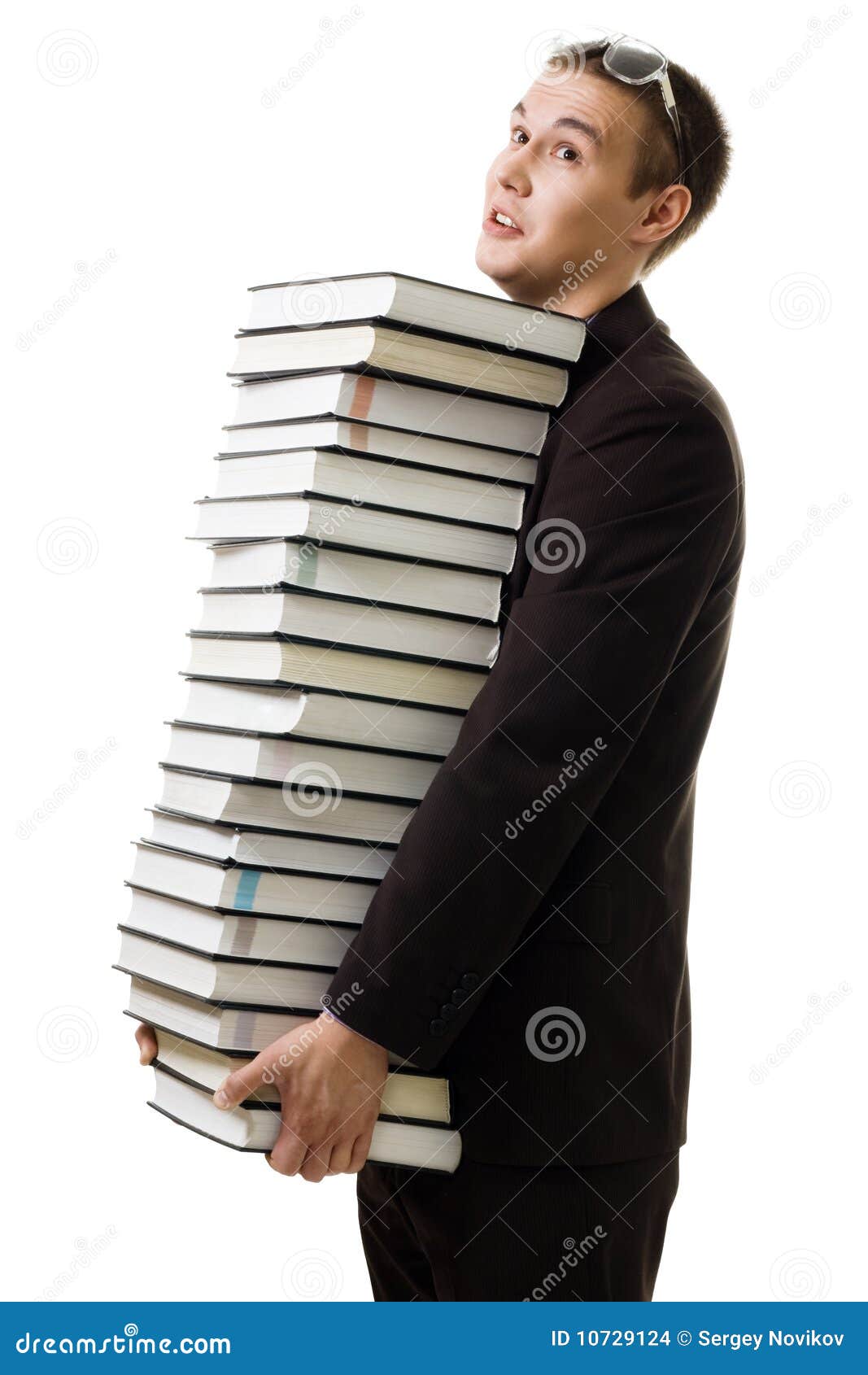 Student with Many Books Tired Stock Photo - Image of goggles, isolated ...