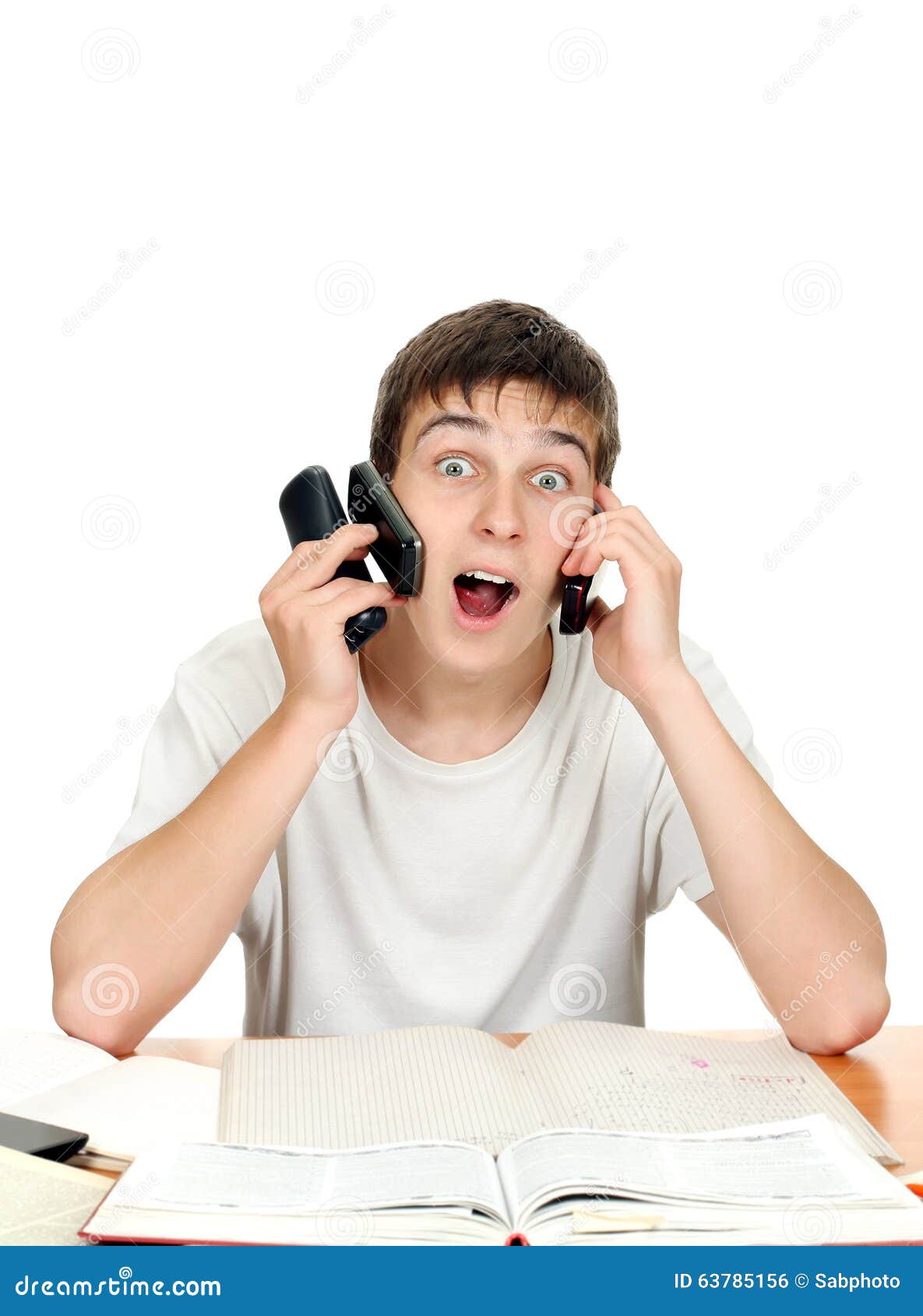 Student with Many Phones stock photo. Image of call, education - 63785156