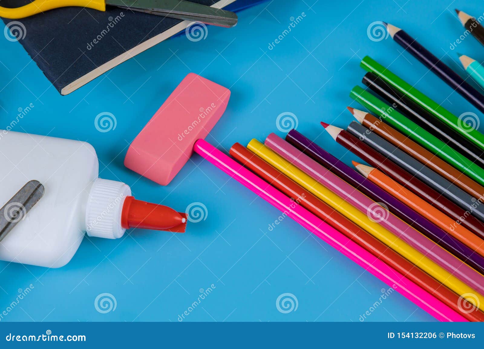 Student Material on Blue Table, Back To School Stock Photo - Image of ...