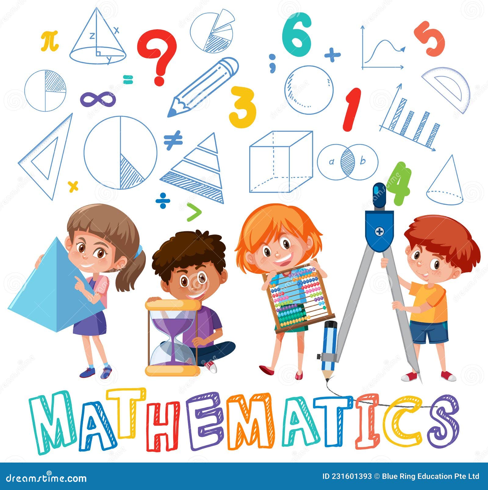 Student with Math Symbol and Icon Stock Vector - Illustration of girl ...