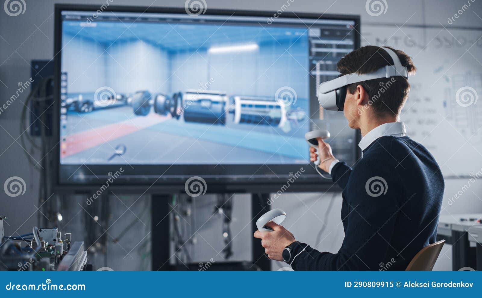 Student Mechanical Engineer in VR Headset and Controllers, Uses VR ...