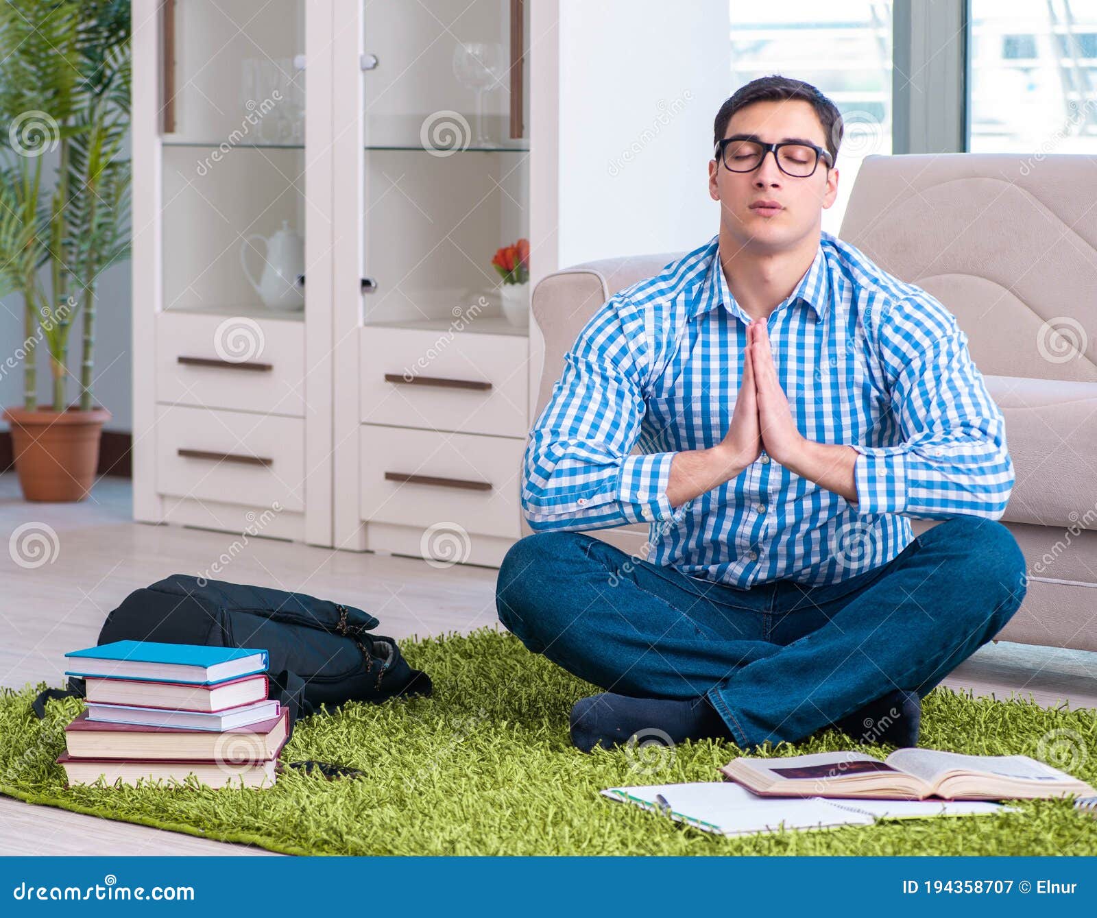 Student Meditating and Preparing for University Exams Stock Image ...