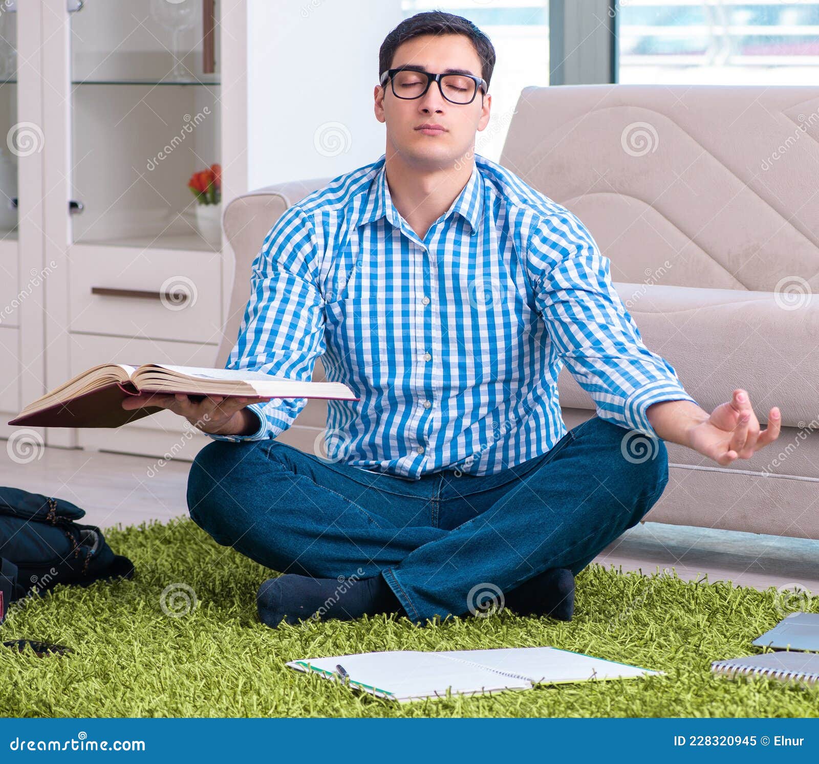 Student Meditating and Preparing for University Exams Stock Image ...