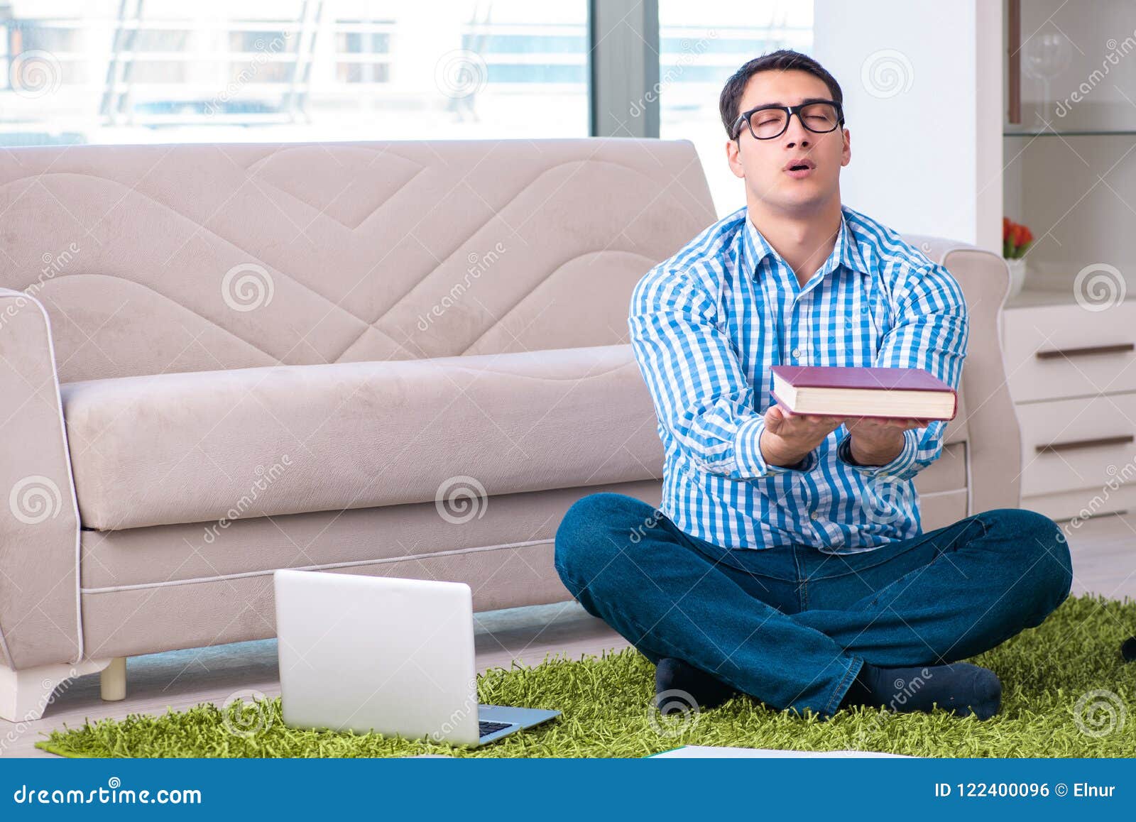 The Student Meditating and Preparing for University Exams Stock Photo ...