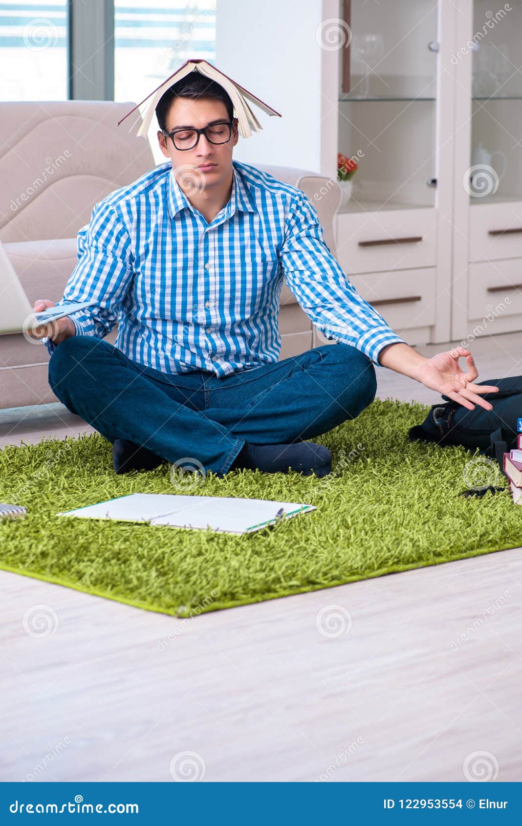 The Student Meditating and Preparing for University Exams Stock Photo ...