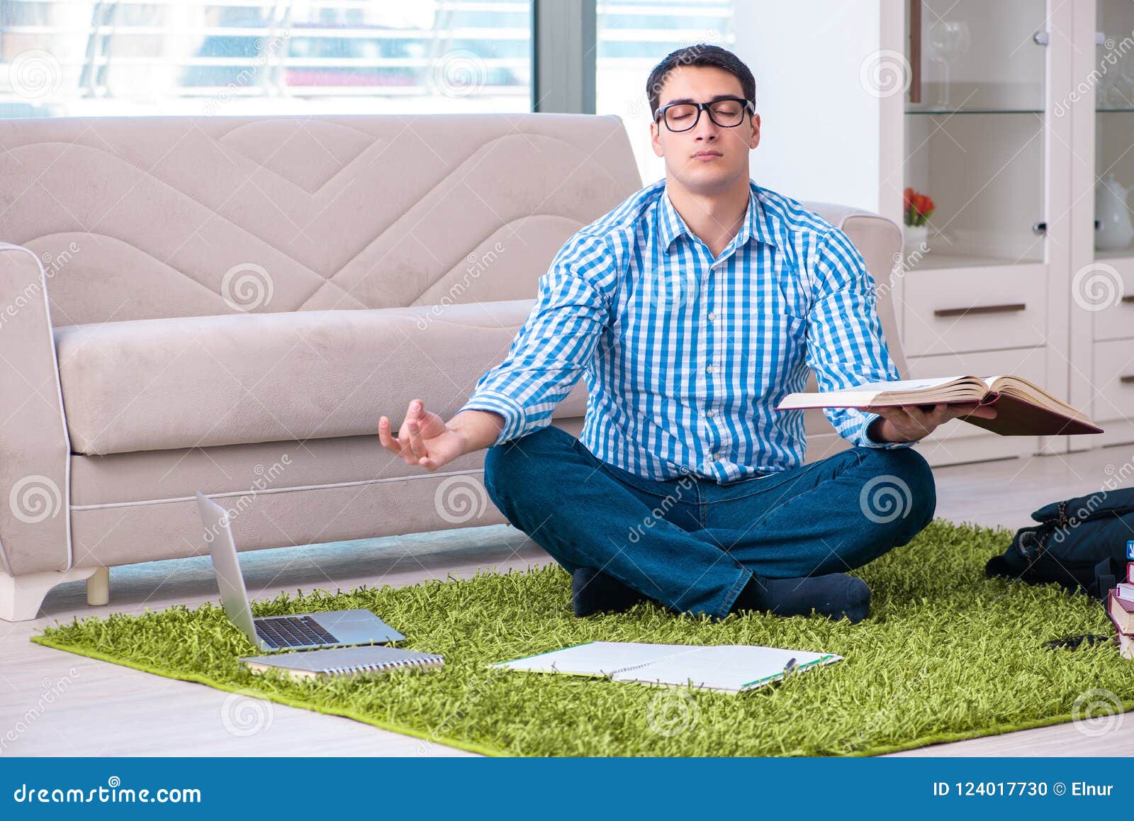 The Student Meditating and Preparing for University Exams Stock Photo ...