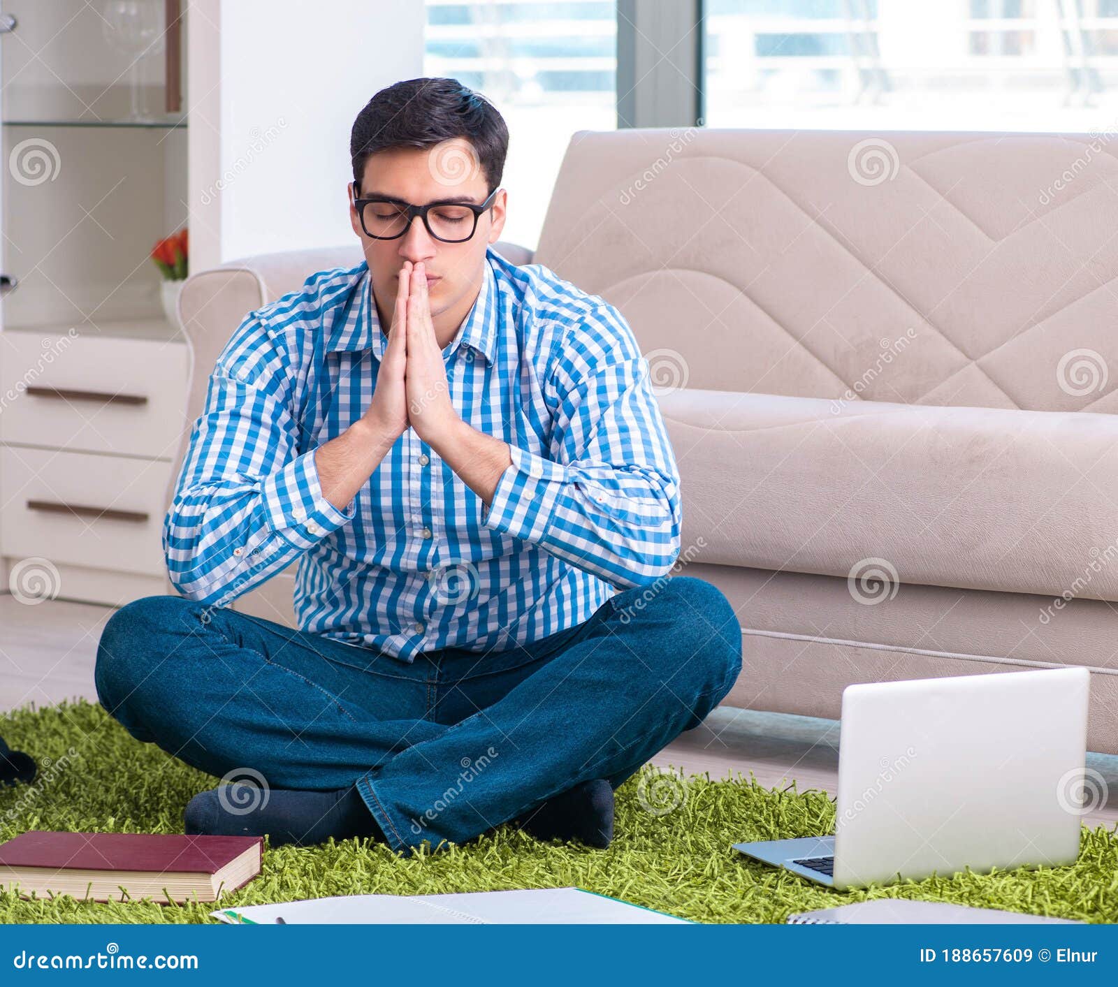 Student Meditating and Preparing for University Exams Stock Image ...