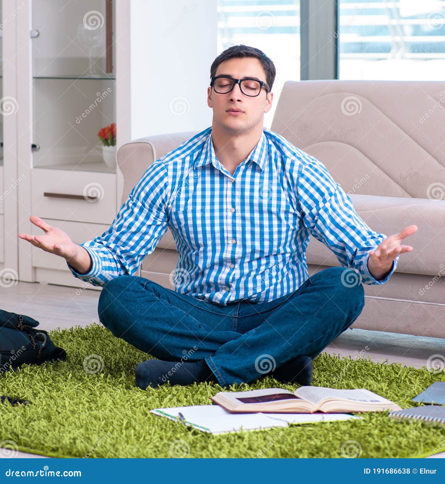 Student Meditating and Preparing for University Exams Stock Photo ...