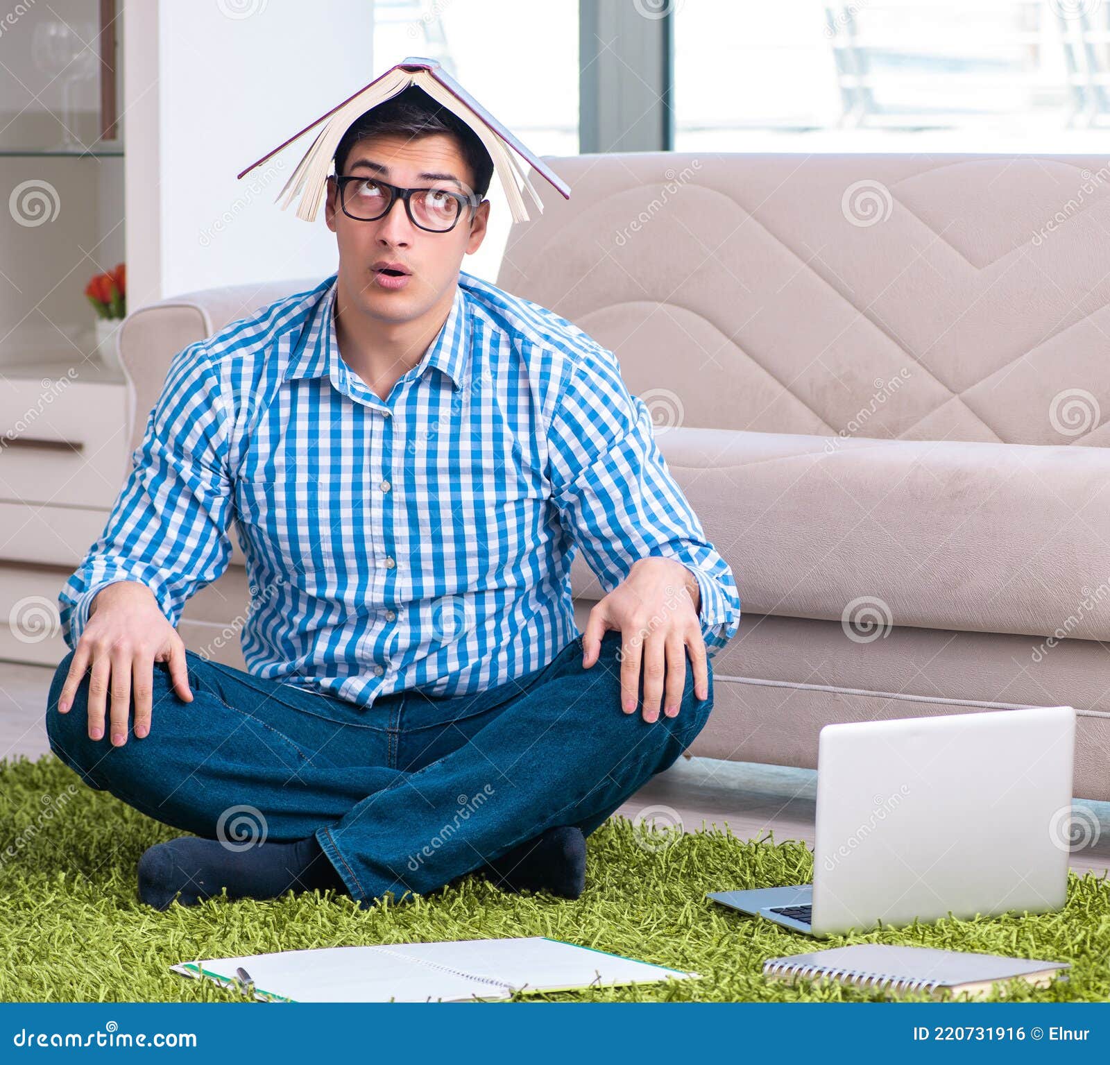 Student Meditating and Preparing for University Exams Stock Photo ...
