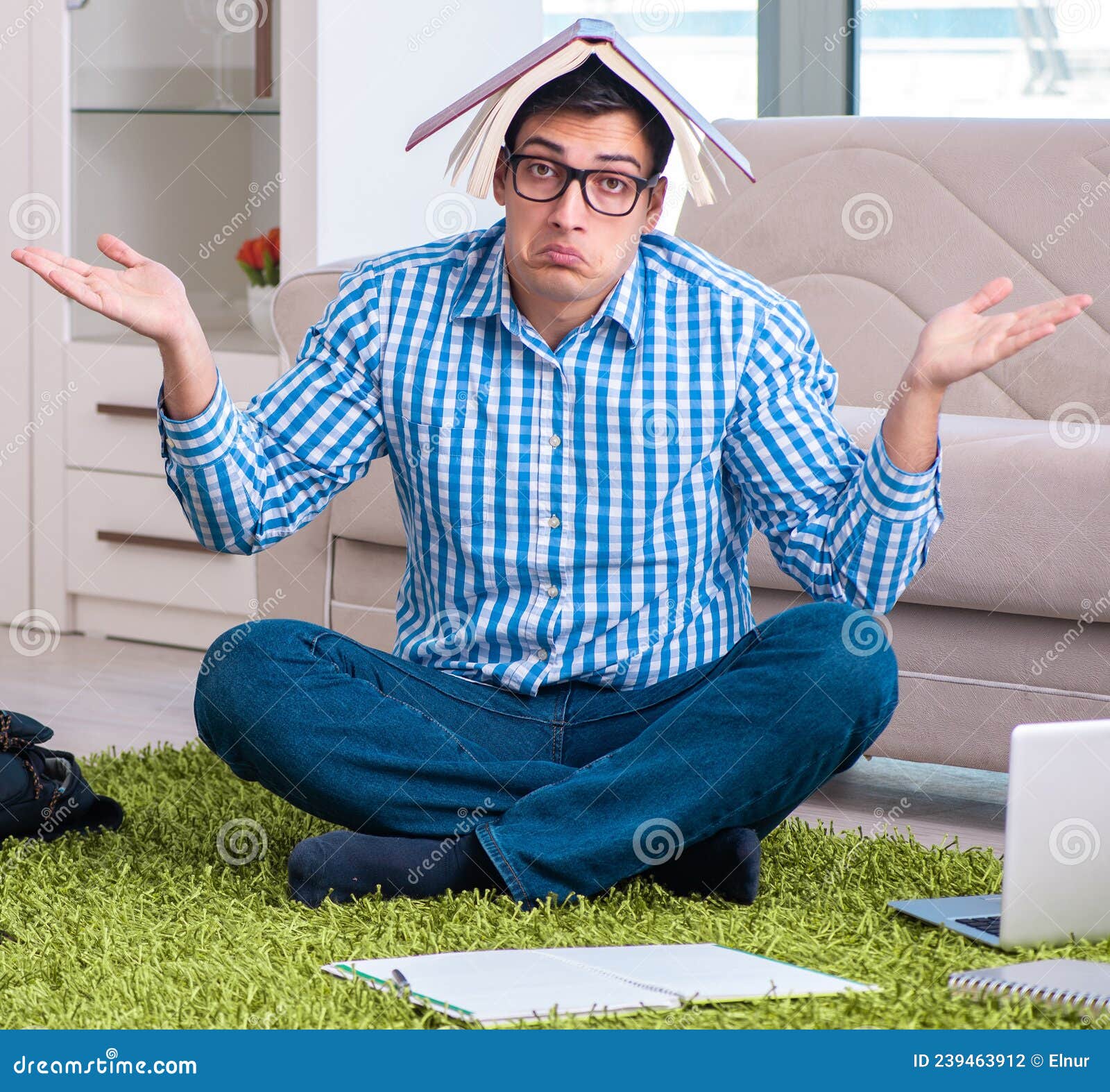 Student Meditating and Preparing for University Exams Stock Photo ...