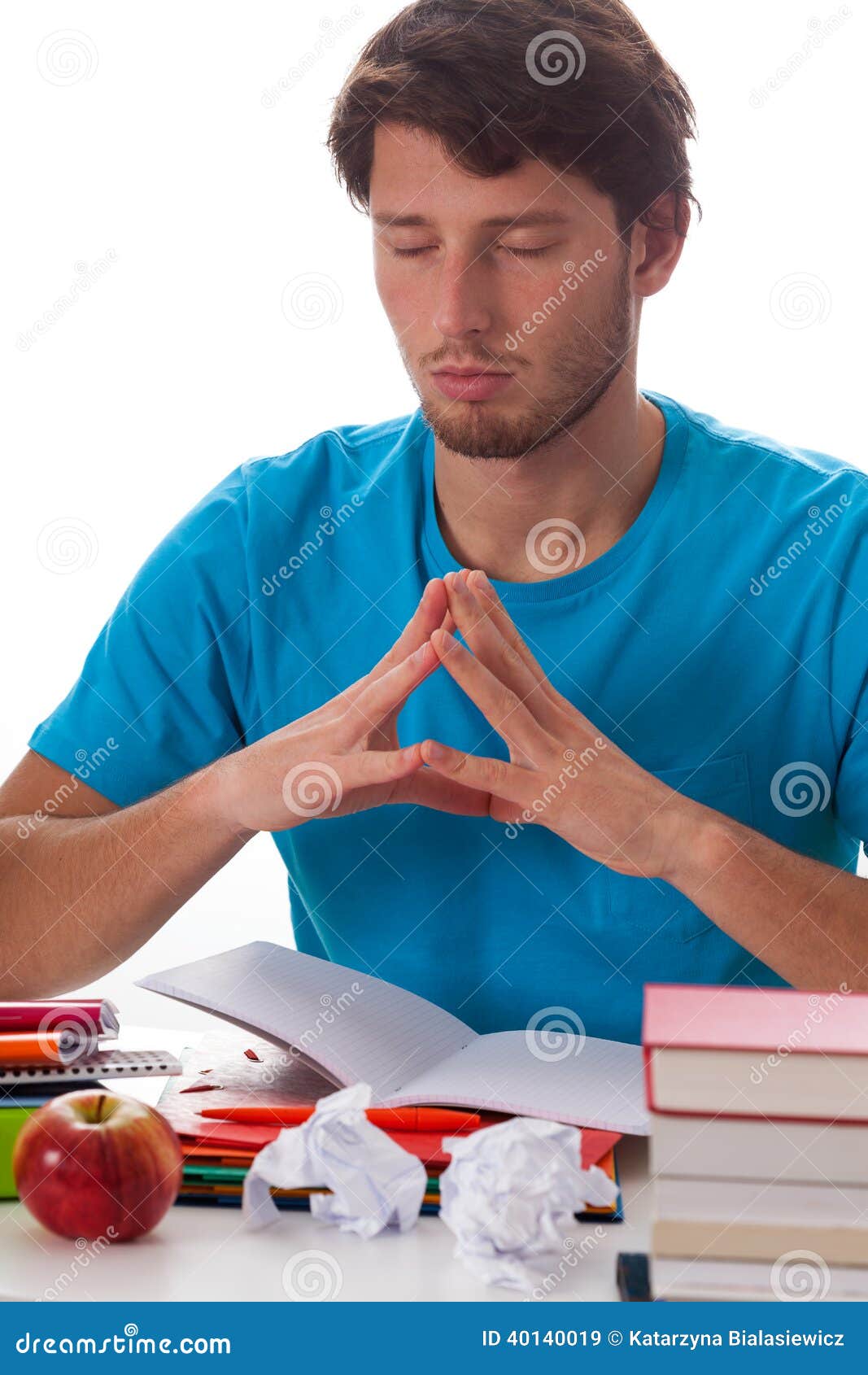 Student Meditating Before Task Stock Image - Image of notes, notebook ...