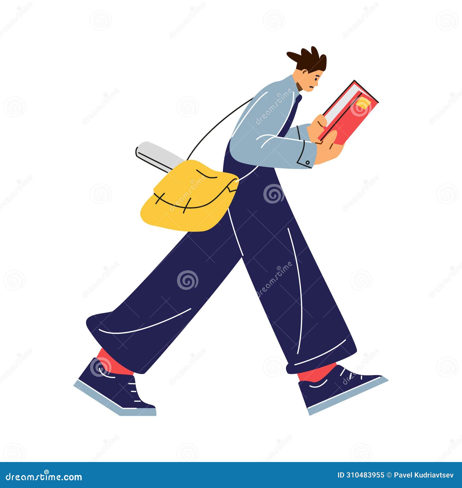 Student Multitasking Walking Vector Stock Vector - Illustration of ...