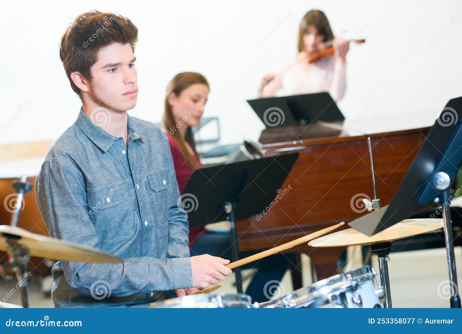 Student in music class stock image. Image of music, frontview - 253358077