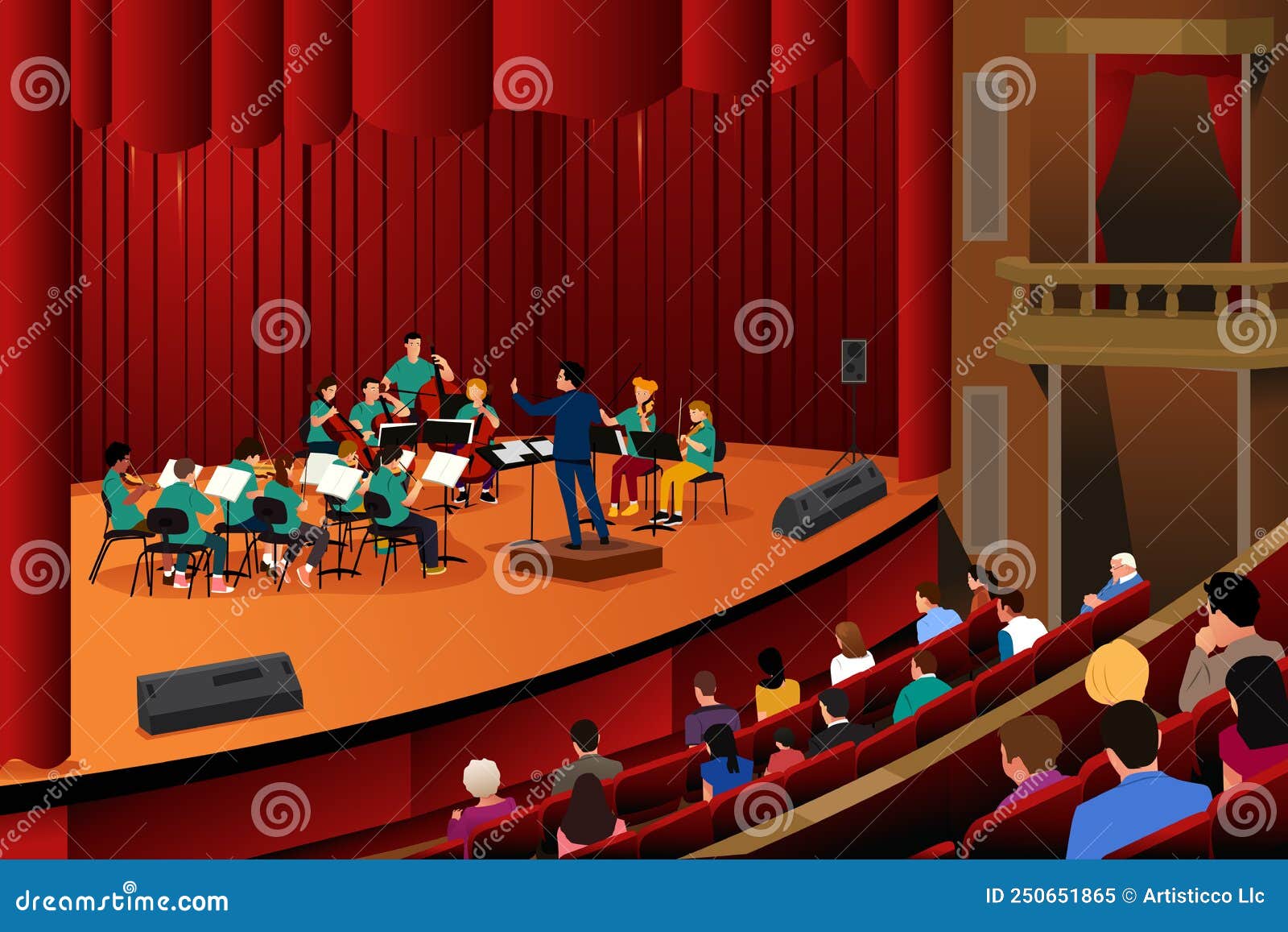 Student Musical Band Performance in Concert Hall Vector Illustration ...